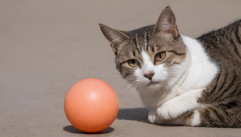 A Cat is Laying Down and Looking at the Ball that is Floating Stock ...