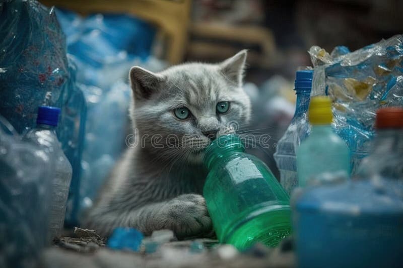 Cat Recycling Plastic Illustration Generative Ai Stock Illustration ...