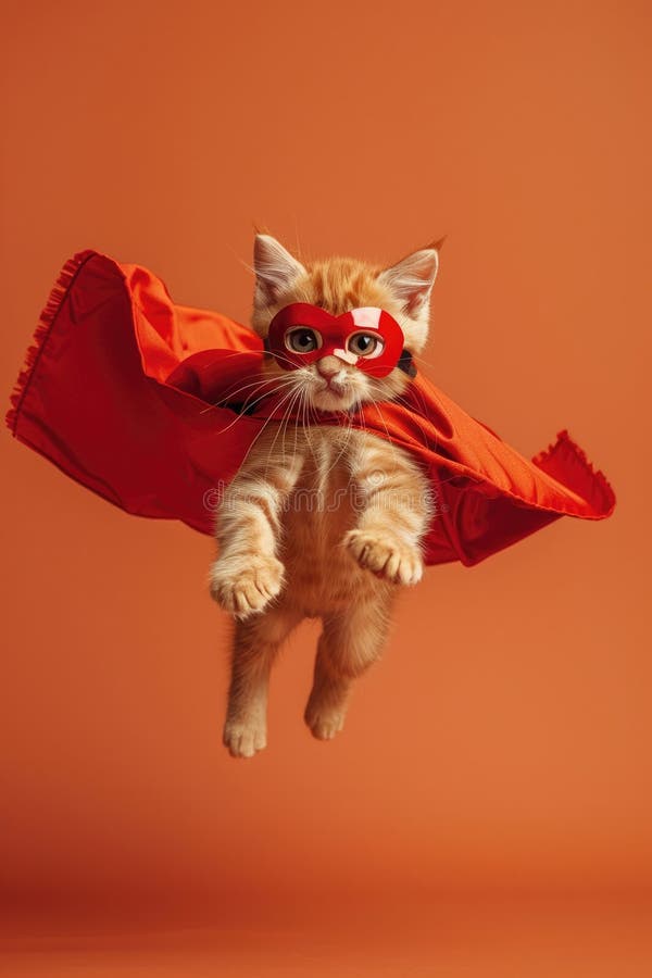 Cat with Red Cloak, Superhero Cat Stock Illustration - Illustration of ...