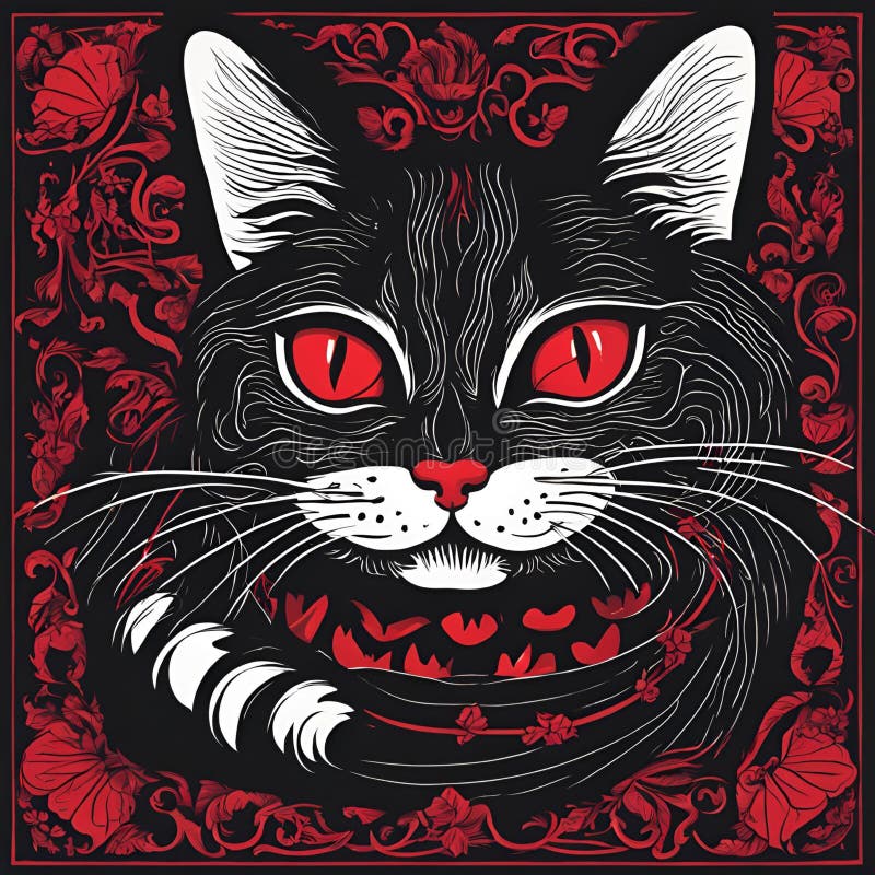 A cat with red eyes stock illustration. Illustration of cartoon - 355205274