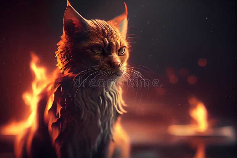 Cat Red Flaming Dragon.generative Ai Stock Illustration - Illustration ...