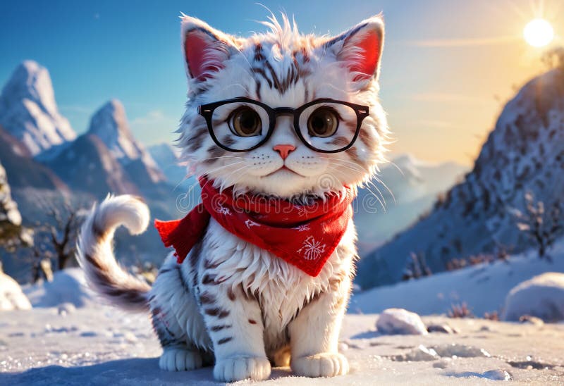 Cat with Red Scarf and Glasses. Generative AI Stock Illustration ...