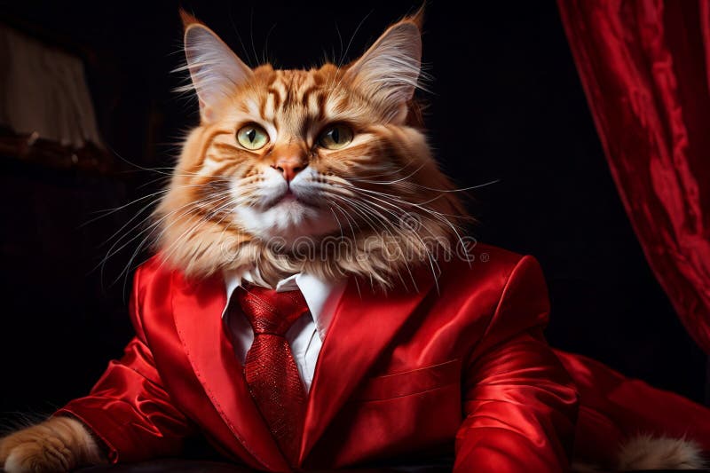 Cat in a Red Suit,business Concept, Stock Illustration - Illustration ...