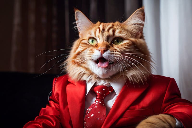 Cat in a Red Suit,business Concept, Stock Illustration - Illustration ...