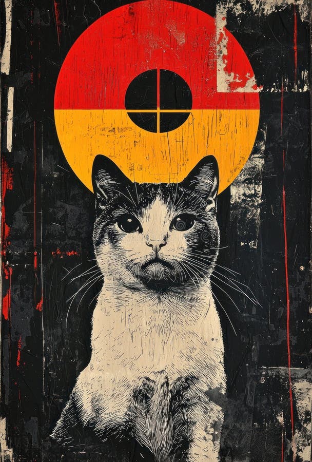 Cat with a Red and Yellow Target Circle on a Vintage Background Stock ...