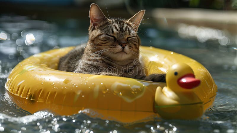 Cat Relaxing in a Pool Float Stock Illustration - Illustration of ...