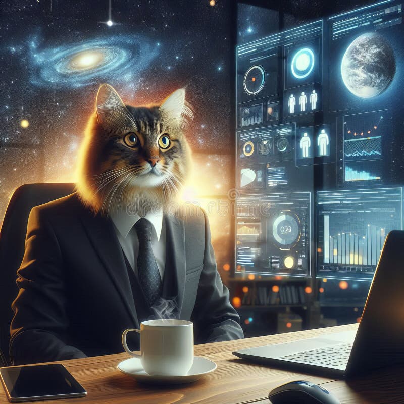 The Cat Remote Work Manager Managing Remote Work Progras, Polic Stock ...