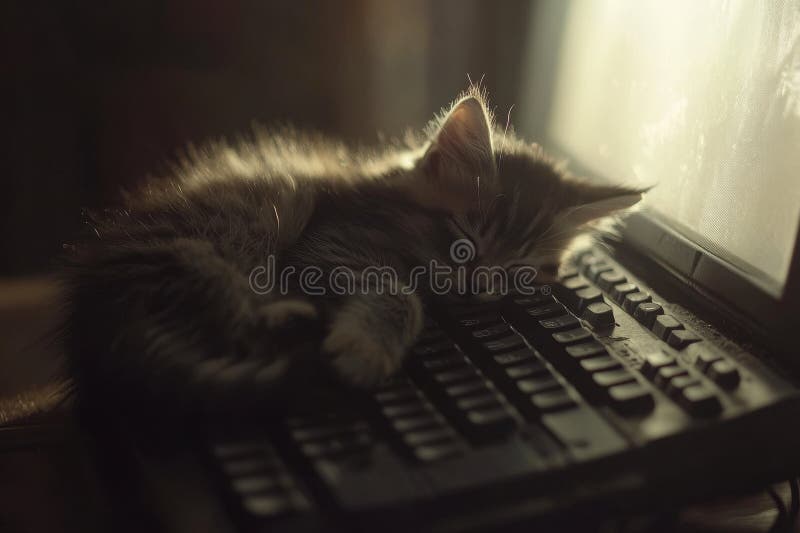 A Cat is Resting Calmly on the Computer Keyboard, Embodying Relaxation ...