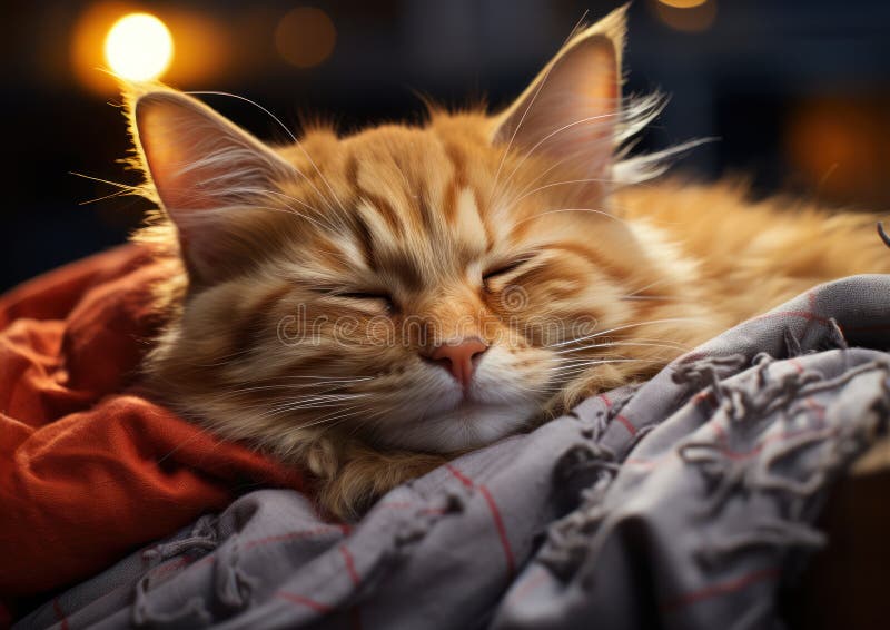A Cat Rests Comfortably on a Bed, Pet Photography Stock Illustration ...