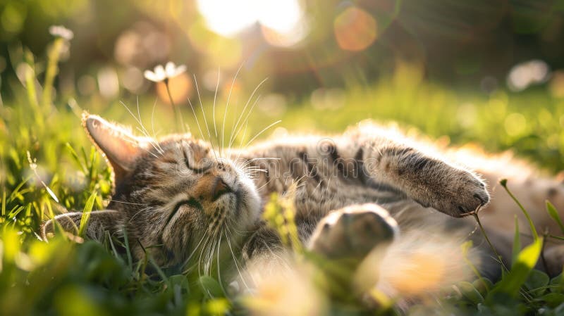 A Cat Rests Peacefully on the Grass Stock Photo - Image of outdoors ...