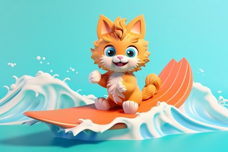 A Cat Rides the Wave. Surfing Stock Illustration - Illustration of cute ...