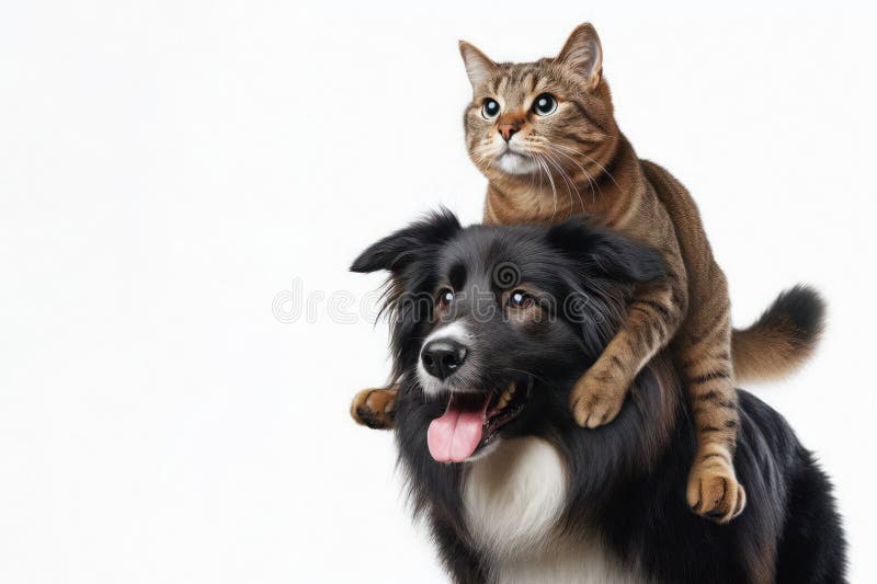 A Cat Riding a Dog. Space for Text. Stock Image - Image of family ...
