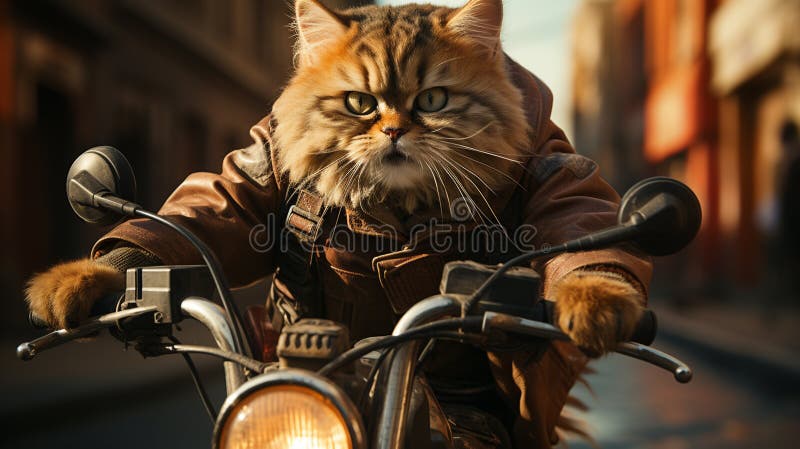 Cat riding a motorbike stock illustration. Illustration of biker ...