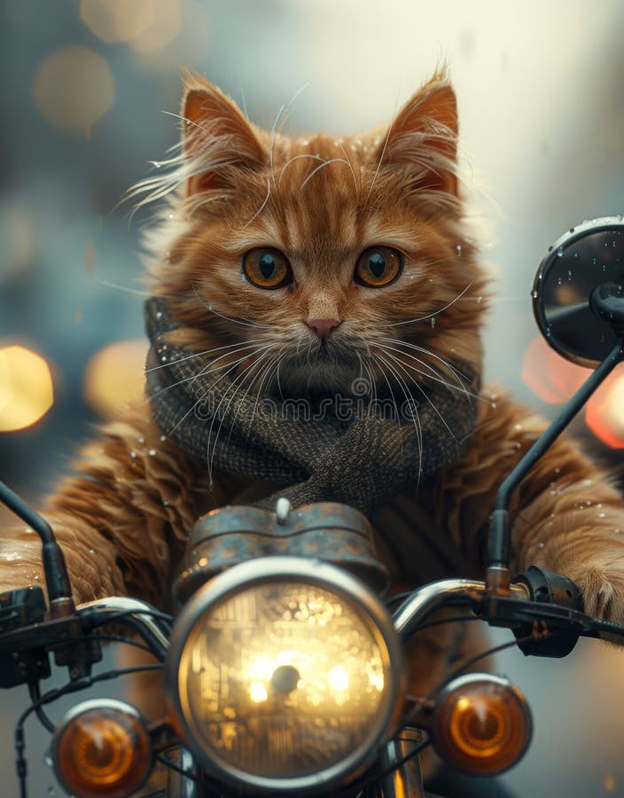 A Cat is Riding a Motorcycle with a Scarf Around Its Neck Stock Image ...