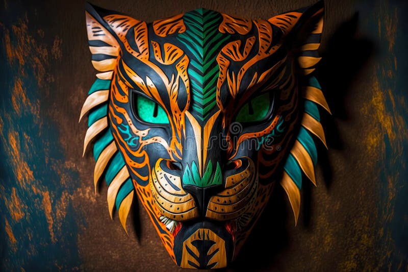 Cat Ritual Warlike Tiki Mask with Patterns Stock Illustration ...