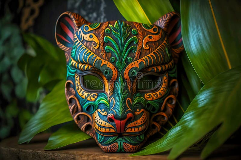 Cat Ritual Warlike Tiki Mask with Patterns Stock Illustration ...