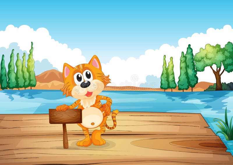 A Cat in the River Near the Empty Signage Stock Vector - Illustration ...