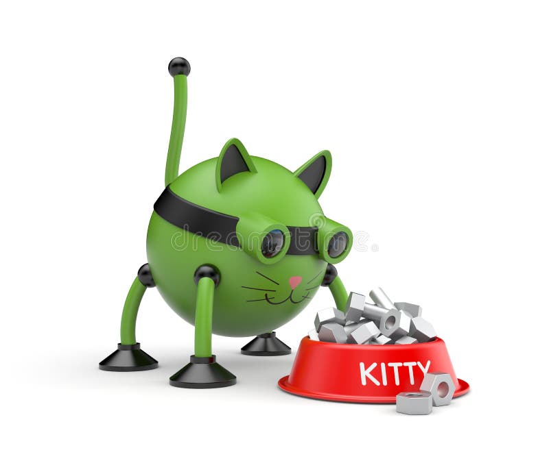 The Cat Robot Stands about the Bowl of Food Stock Illustration ...