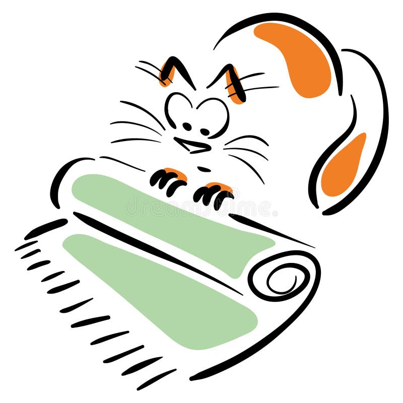 Cat rolls carpet. stock vector. Illustration of cartoon - 112115406