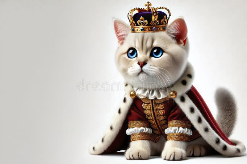 A Cat in a Royal Robe and Crown. Space for Text. Stock Photo - Image of ...