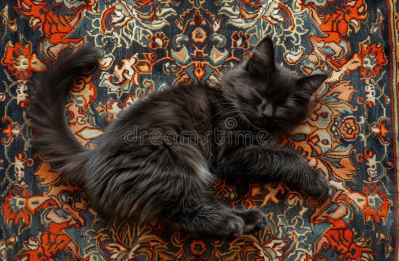 Cat on Rug, in the Style of Animals Stock Image - Image of cartoon ...