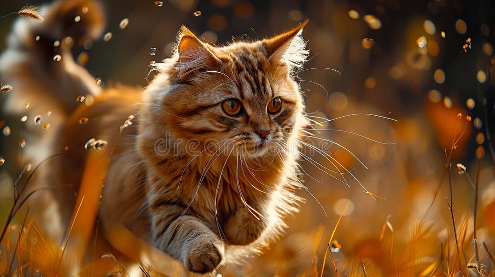 A Cat Running through a Field of Tall Grass Stock Photo - Image of ...