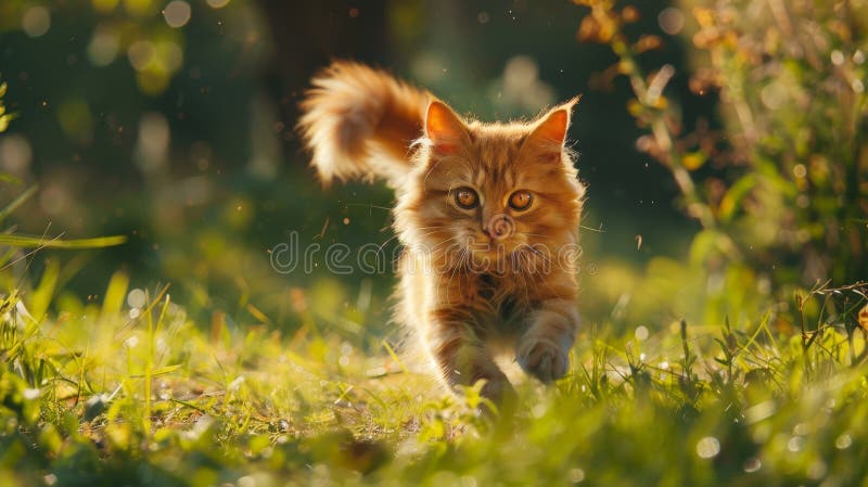 A Cat Running through the Grass Stock Image - Image of garden, outdoors ...