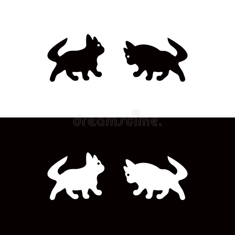 Cat Running Logo Design in Black and White Color Vector Stock Vector ...