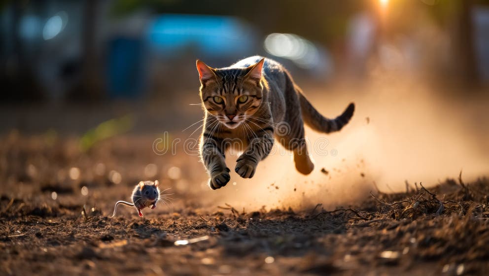 Cat is Running after a Mouse Stock Photo - Image of mammal, portrait ...