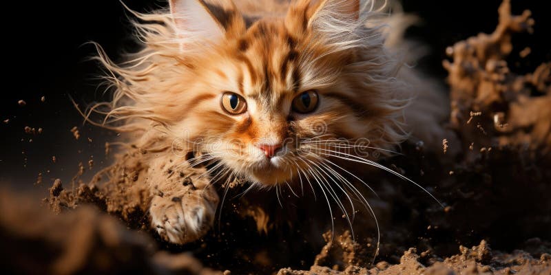 A Cat is Running through Mud. Generative AI Image. Stock Illustration ...