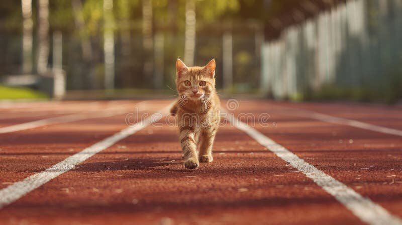 A Cat Running in the Stadium, Healthy Lifestyle Concept Stock ...