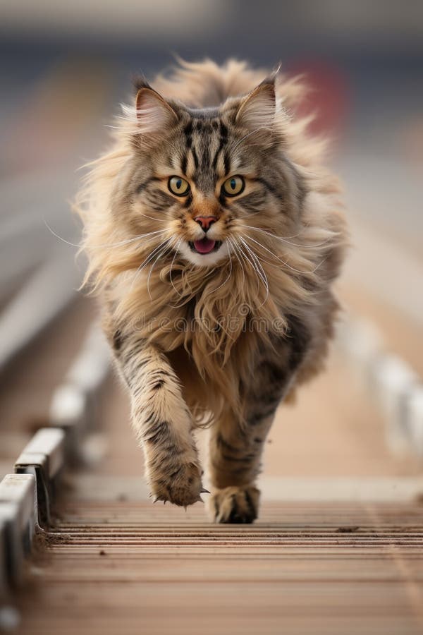 A Cat Running on a Train Track. Generative AI Image. Stock Illustration ...