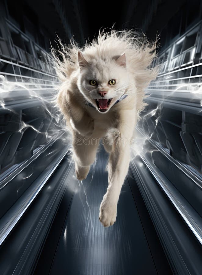 A Cat is Running through a Tunnel with Lightning. Generative AI Image ...