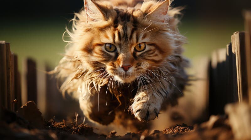 A Cat Running through a Wooded Area. Generative AI Image. Stock Image ...
