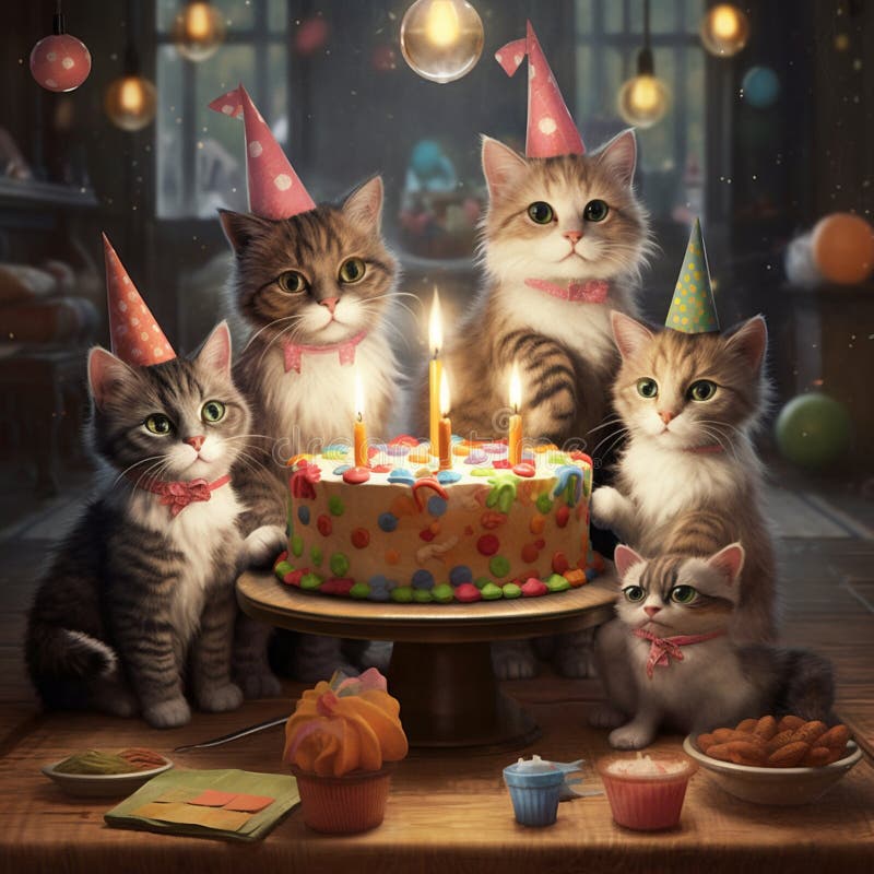 Cat S Birthday, Cute Cat with Cake, AI Generative Stock Illustration ...