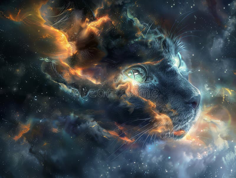A Cat S Face Emerging from a Cosmic Nebula Stock Illustration ...