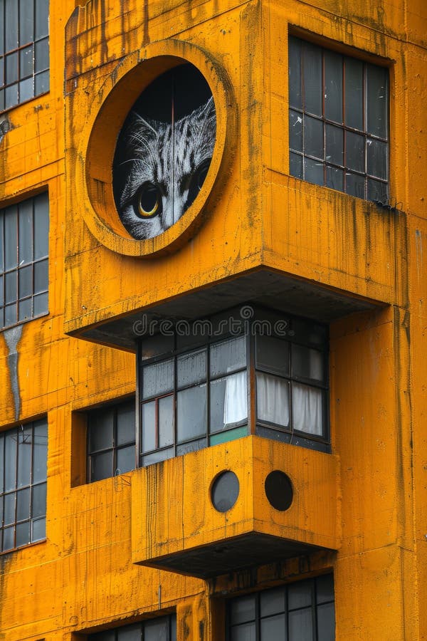 A Cat S Face is Painted on the Side of a Building, AI Stock Photo ...