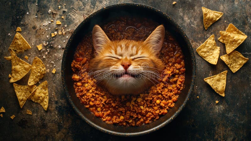 Cat S Head in a Bowl of Chili with Tortilla Chips Stock Illustration ...