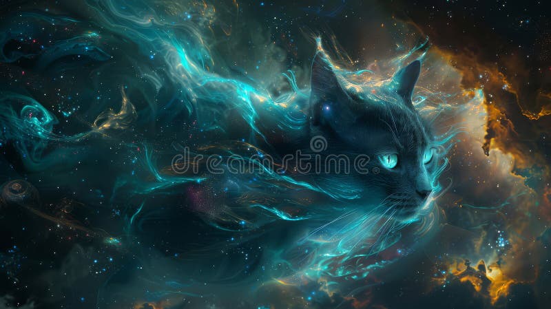 A Cat S Head Emerging from a Cosmic Nebula Stock Illustration ...