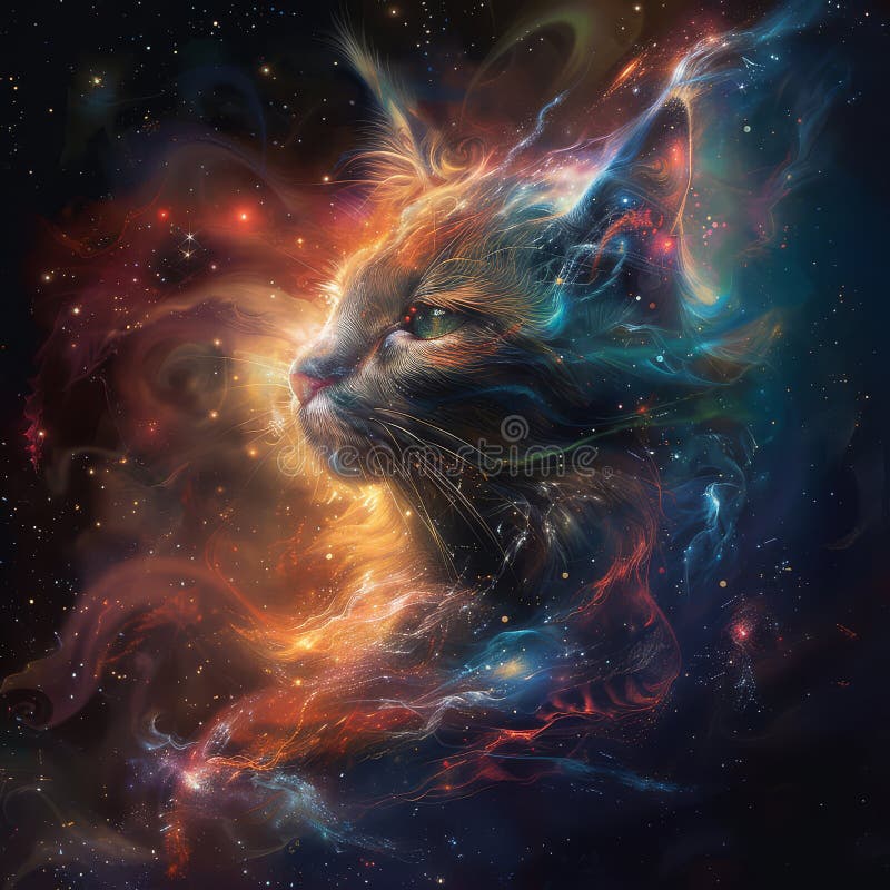 A Cat S Profile Emerging from a Cosmic Nebula Stock Illustration ...