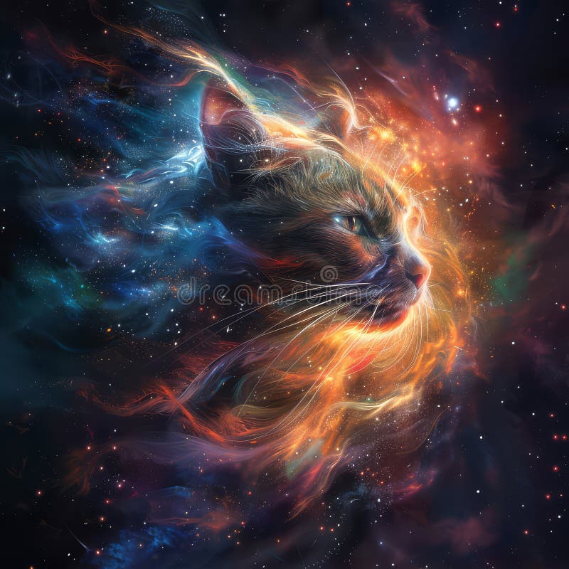 A Cat S Profile Emerging from a Starry Nebula Stock Illustration ...