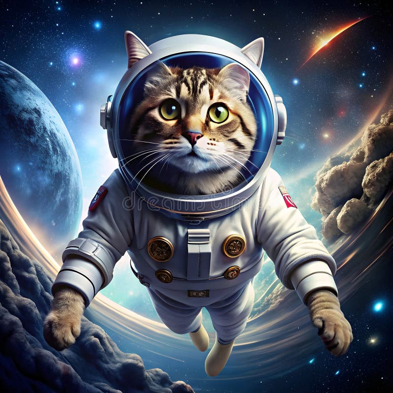 A Cat S Zero-Gravity Adventure Floating among the Stars Stock ...