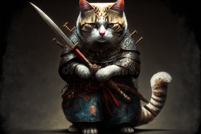 Cat Samurai Illustration Generative Ai Stock Illustration ...