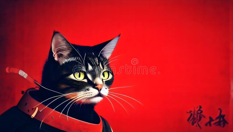 Cat samurai wallpaper stock illustration. Illustration of poster ...