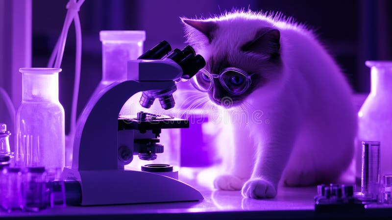 Cat Scientist Researching in Ultravioletlit Laboratory Setting Stock ...