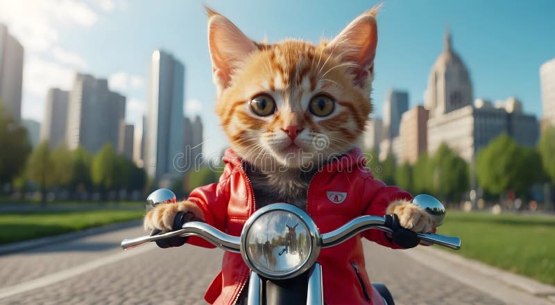 Cat on a Scooter, Kitten S Fun Ride on a Charming Scooter Stock ...