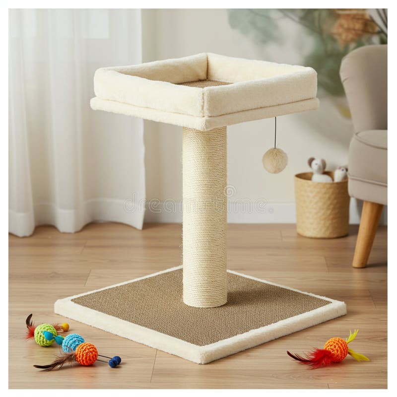Cat Scratching Post with a Square Base and a Tall, Sturdy Pillar Wrapped in Sisal Rope. Stock ...