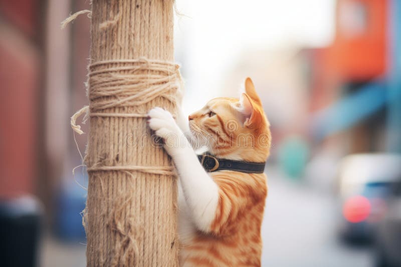 Cat Scratching on a Sisal Rope Post Stock Photo - Image of scratching ...