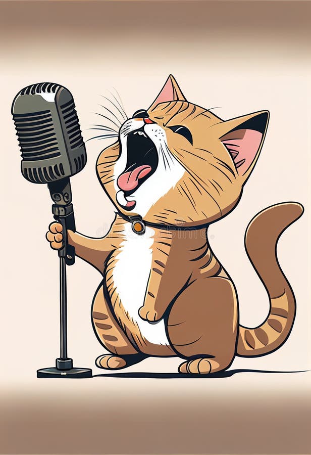 The Cat Screams Loudly into the Microphone. AI Generated Stock ...