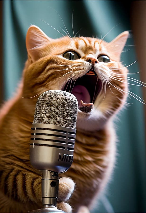 The Cat Screams Loudly into the Microphone. AI Generated Stock Image ...